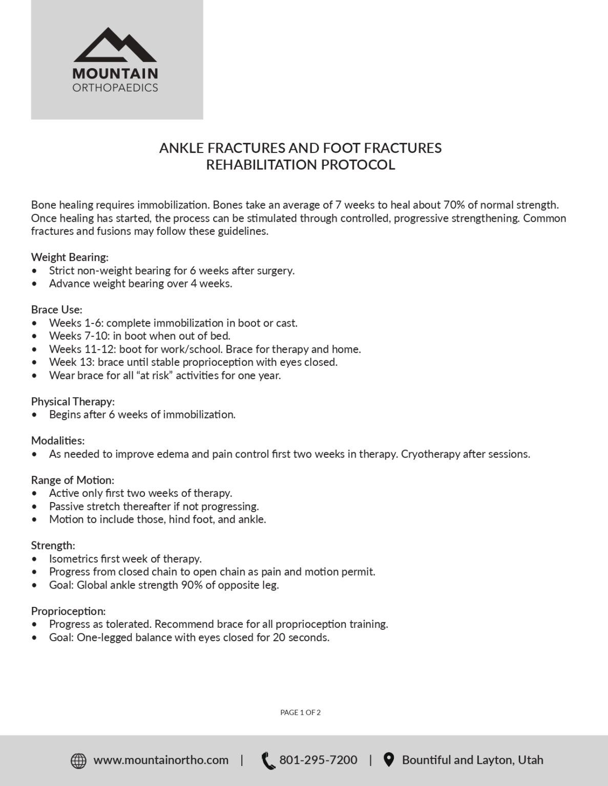 Therapist Resources - Mountain Orthopaedics - Bountiful, UT & Layton, UT