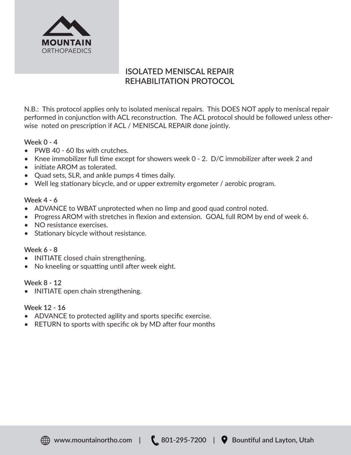 Therapist Resources - Mountain Orthopaedics - Bountiful, UT & Layton, UT