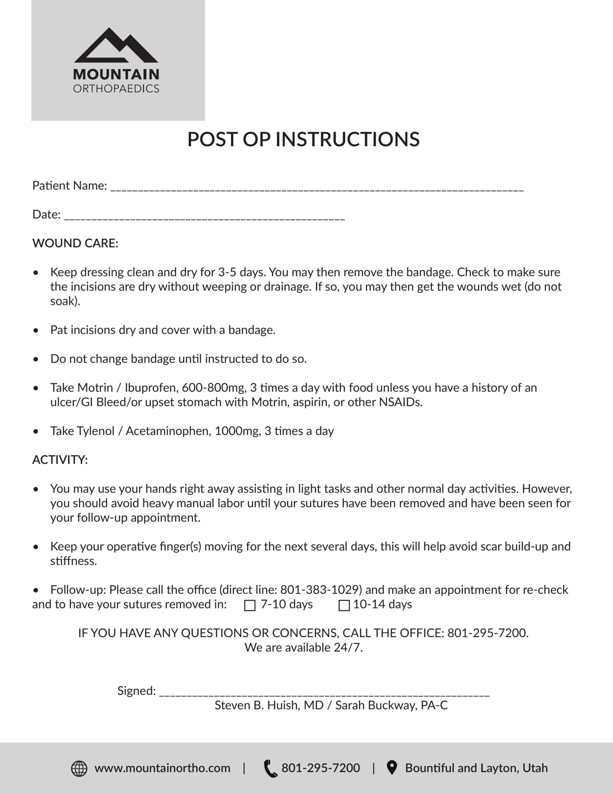Dr. Huish's Clinical Documents - Mountain Orthopaedics - Bountiful, UT ...