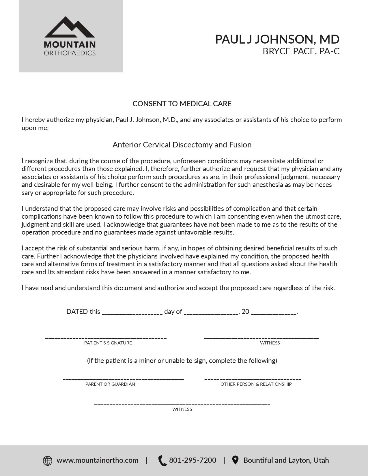 Dr. Johnson's Clinical Documents - Mountain Orthopaedics - Bountiful ...