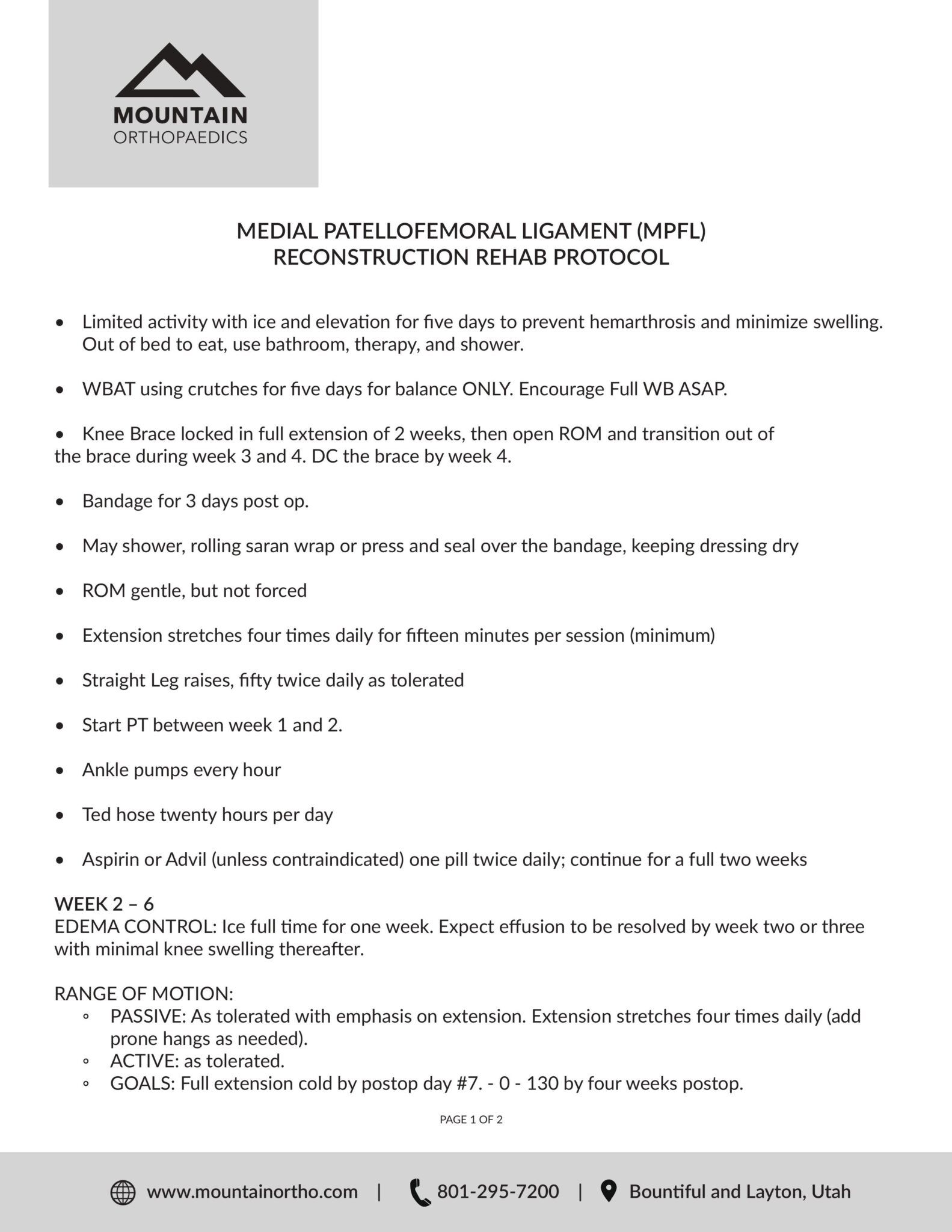 Therapist Resources - Mountain Orthopaedics - Bountiful, UT & Layton, UT